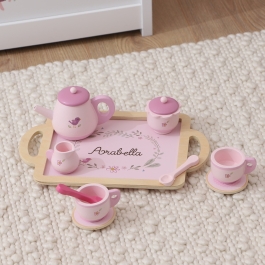 Personalised Pink Wooden tea Set Toy | My 1st Years