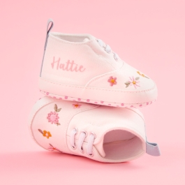 Personalised White Floral Baby High top Trainers | My 1st Years